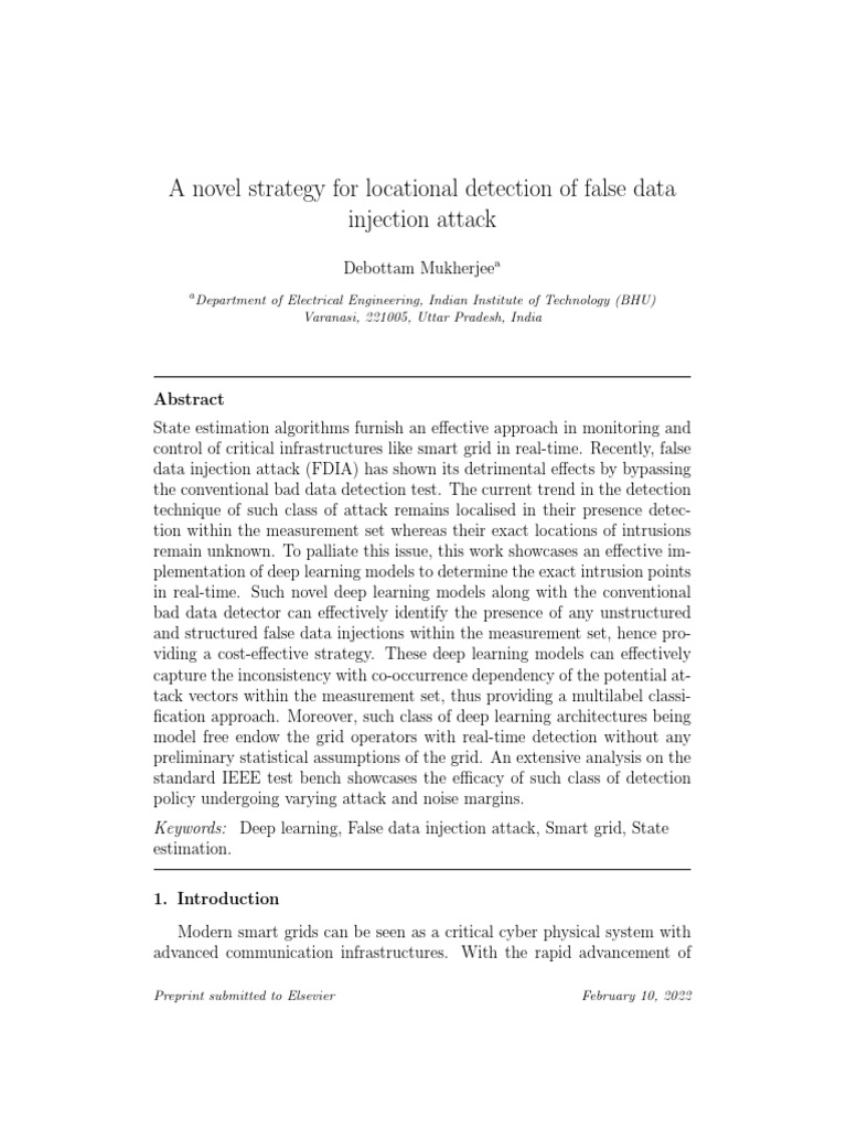 A Novel Strategy For Locational Detection of False Data Injection Attack | PDF | Machine ...