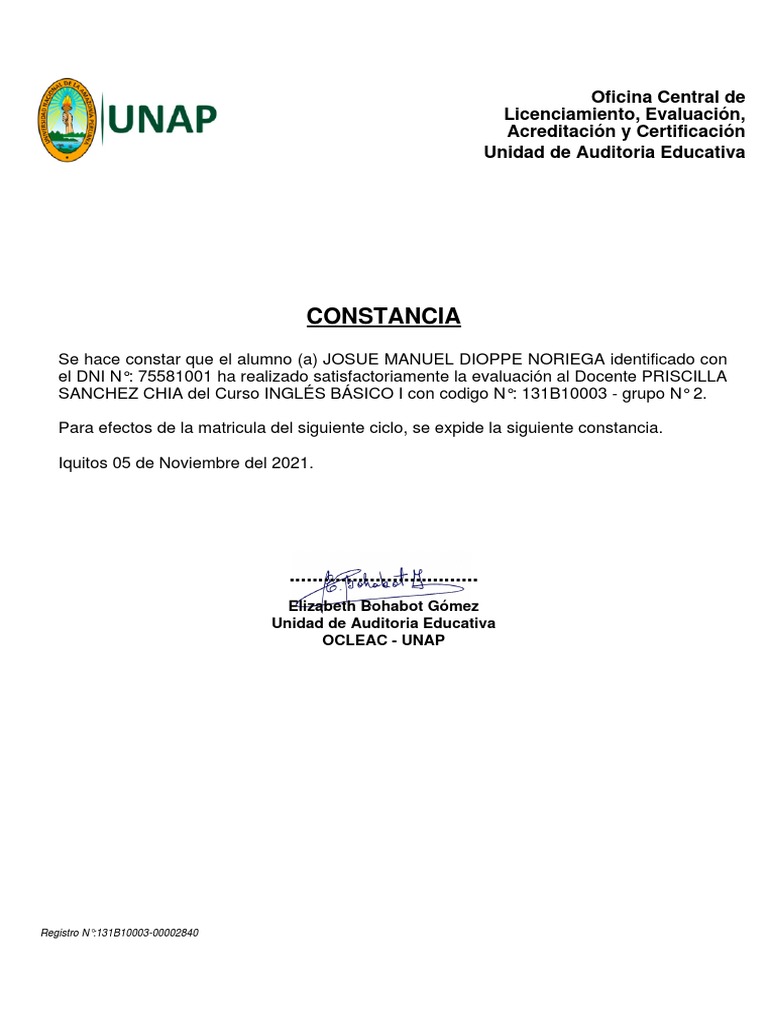 Constancia-E - Inglés Básico I | PDF