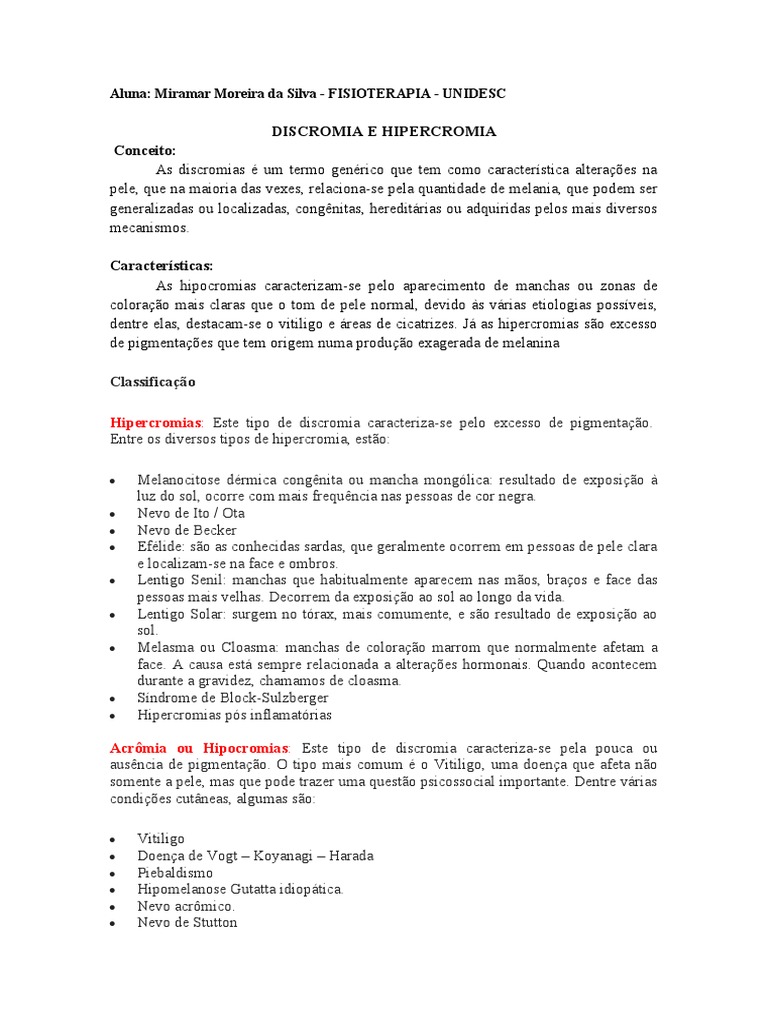 Discromias: Causas e Tratamentos | PDF | Protetor solar ...