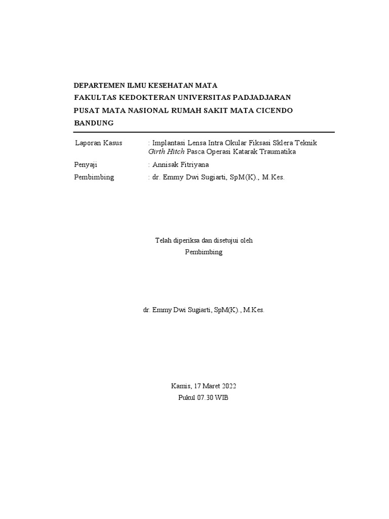 Bismillah Implantasi Lensa Intra Okular Fiksasi Sklera Teknik Girth ...