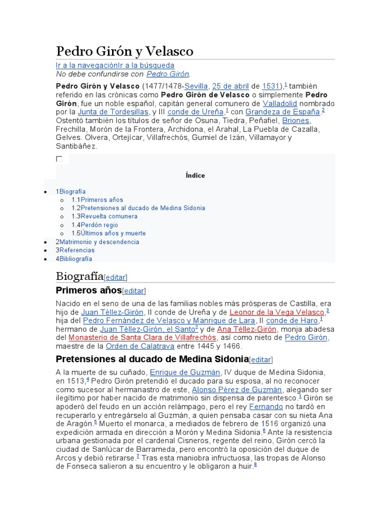 Pedro Girón y Velasco: Noble y Comunero | PDF | Familias Nobles ...