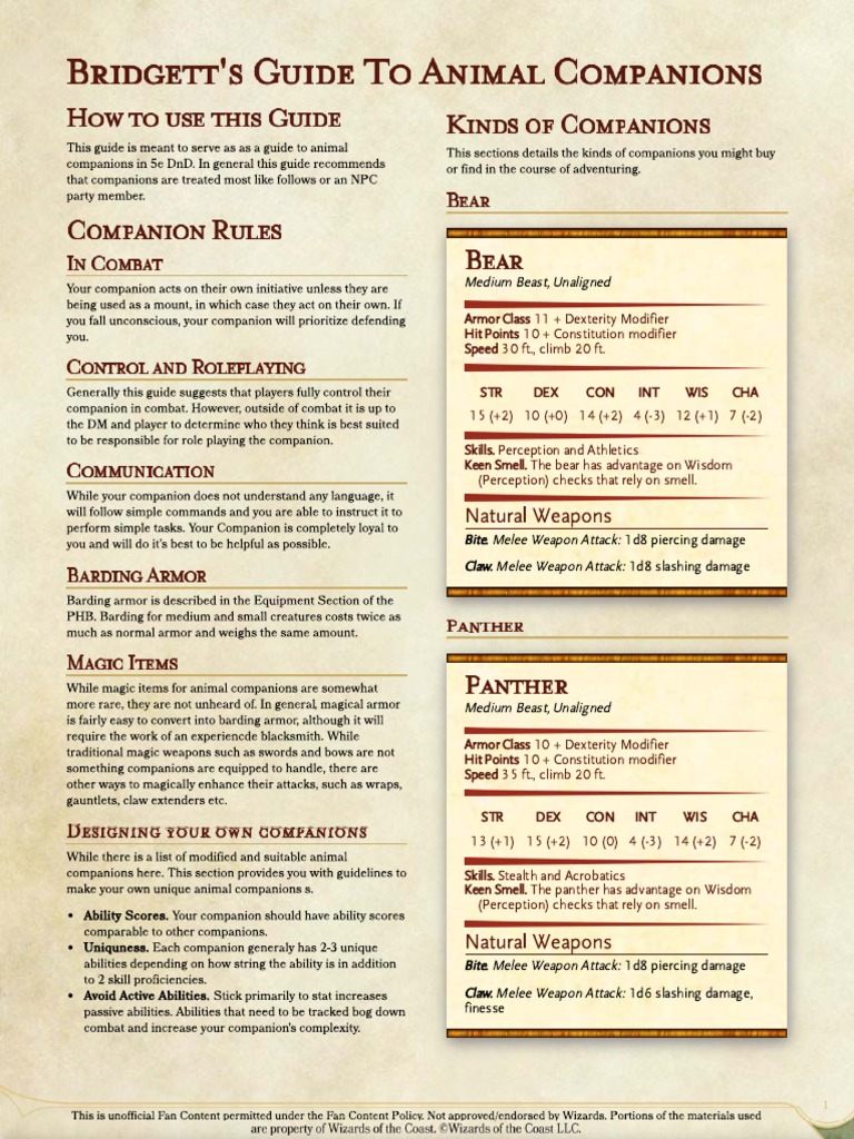D&D 5E Companion Roster Guide | PDF