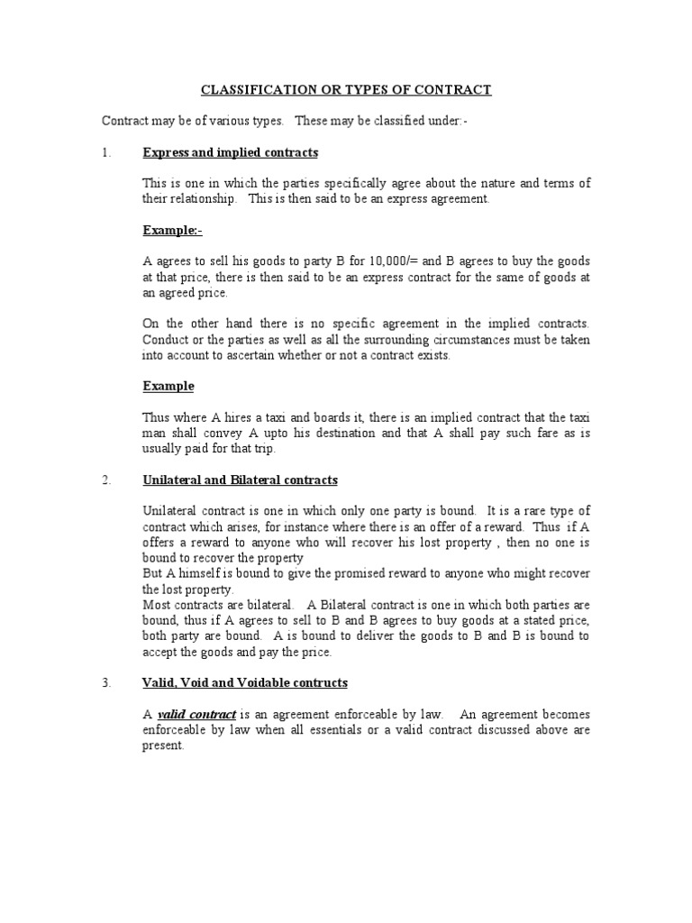 Classification or Types of Contract | PDF | Virtue | Private Law