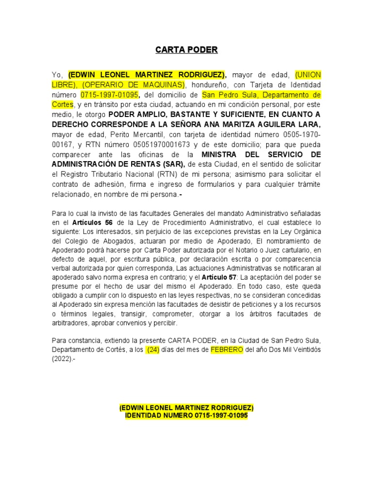 Carta Poder 2022 | PDF