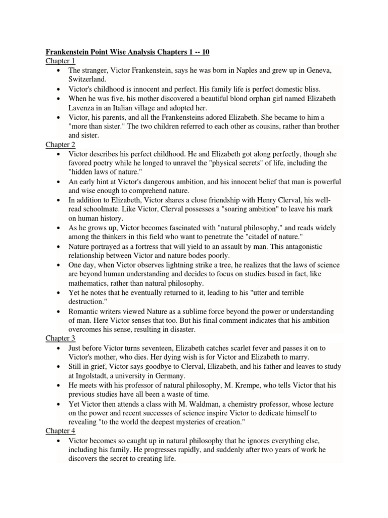 Frankenstein Point Wise Analysis Chapters 1 - 10 | PDF | Frankenstein