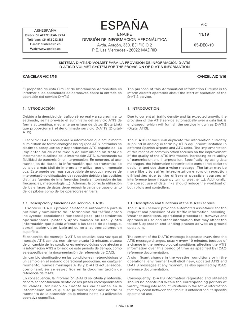 Implementación del Servicio D-ATIS | PDF | Seguridad de la aviación ...