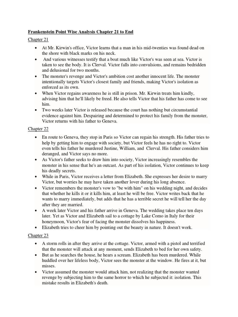 Frankenstein Point Wise Analysis Chapter 21 To End | PDF | Frankenstein
