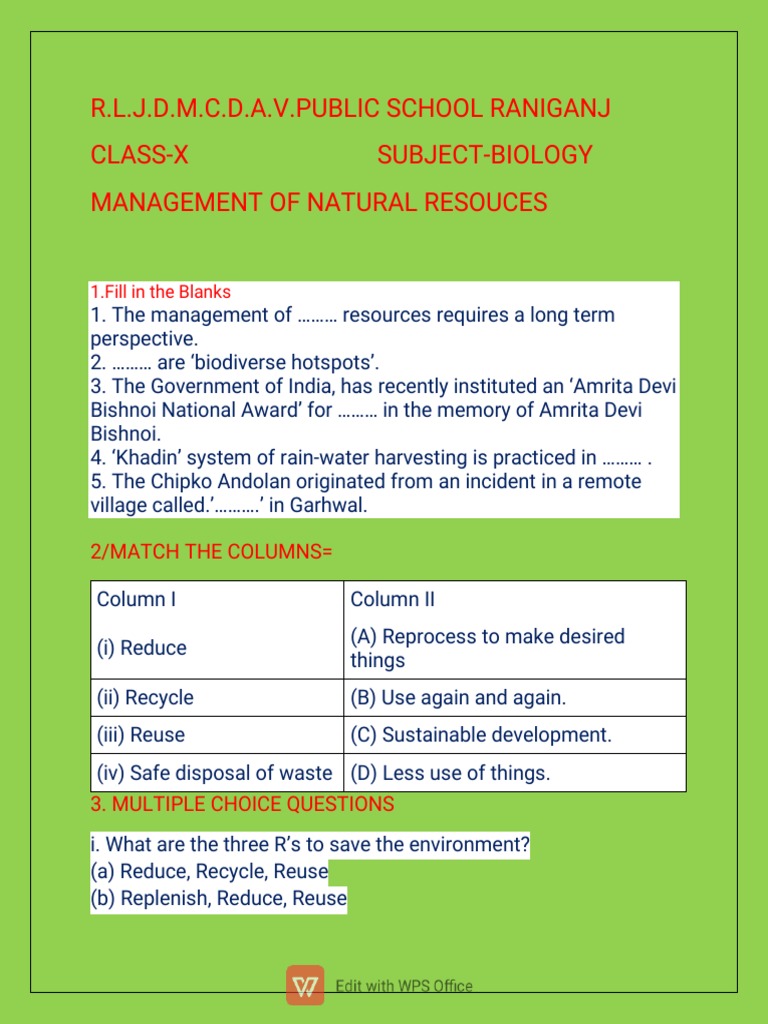 Class 10 Management of Natural Resources | PDF