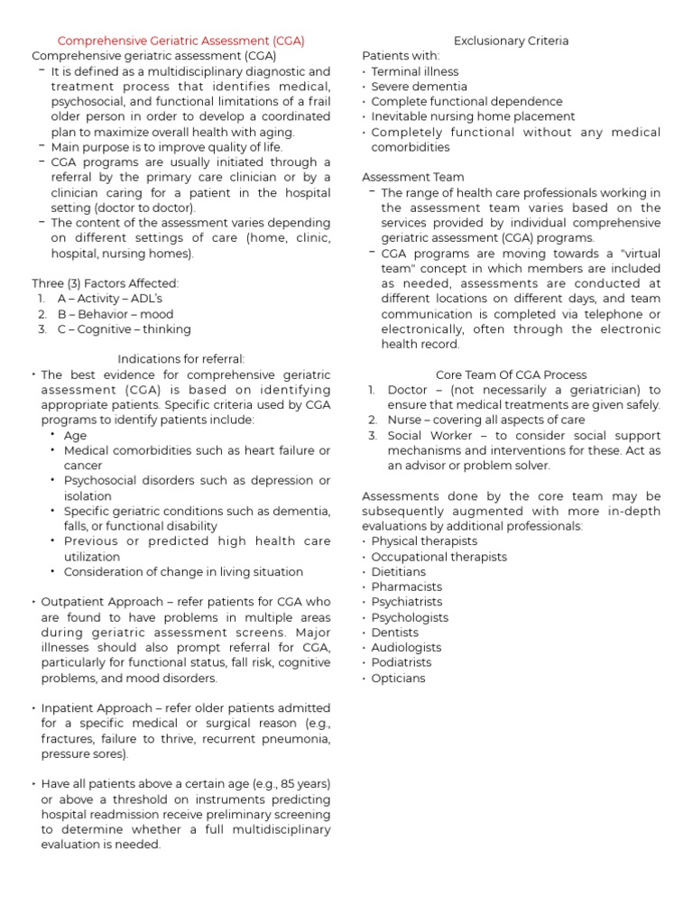 Comprehensive Geriatric Assessment (CGA) | PDF | Geriatrics | Dementia