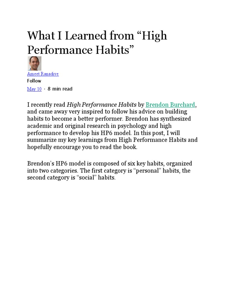What I Learned From "High Performance Habits": Ameet Ranadive May 10 ...