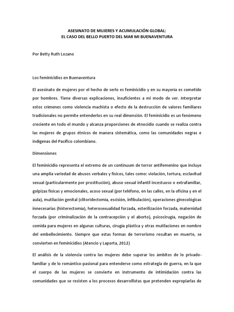 Betty Ruth Lozano ASESINATO DE MUJERES Y ACUMULACIÓN GLOBAL | PDF | La ...