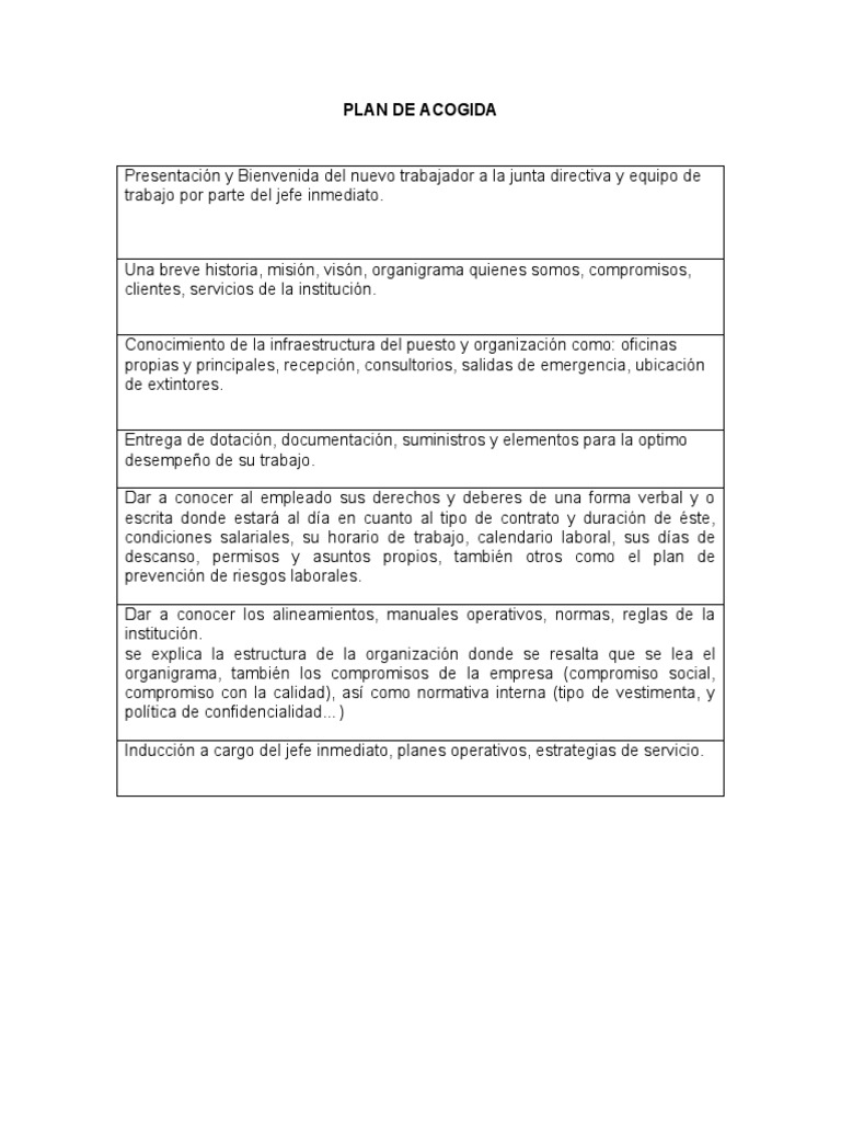 Plan de Acogida | PDF
