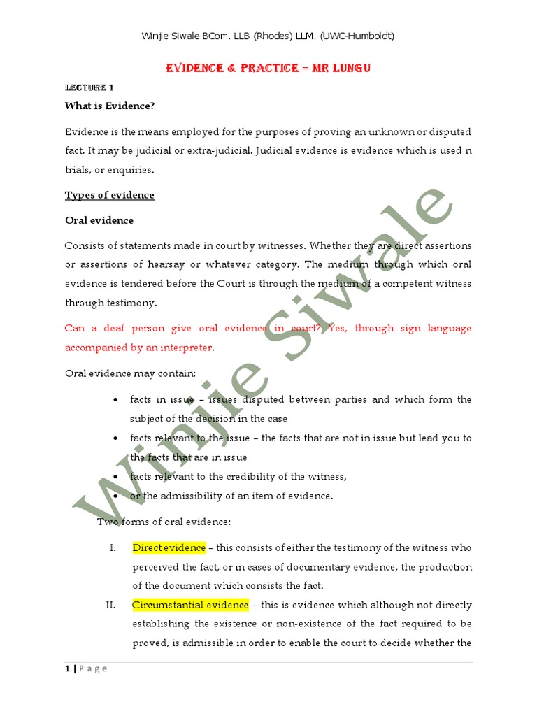 Evidence & Practice Consolidated Lecture Notes | PDF | Evidence (Law ...