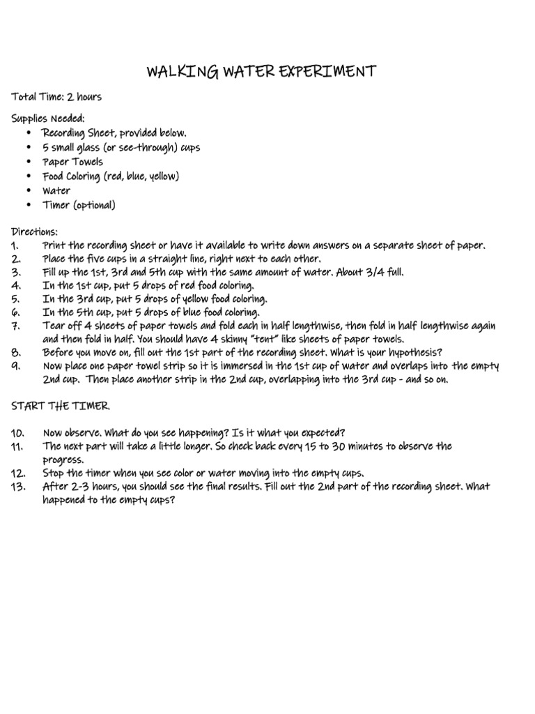 Walking Water Experiment | PDF | Water