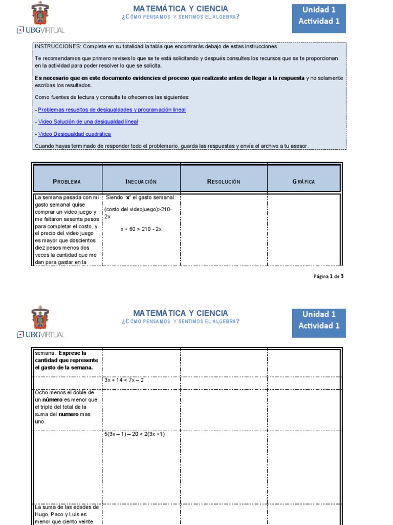 Actividad 1 Unidad 1. | PDF | Álgebra | Matemáticas