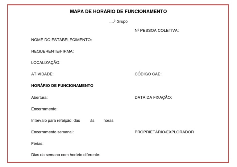 Mapa Horario Funcionamento | PDF