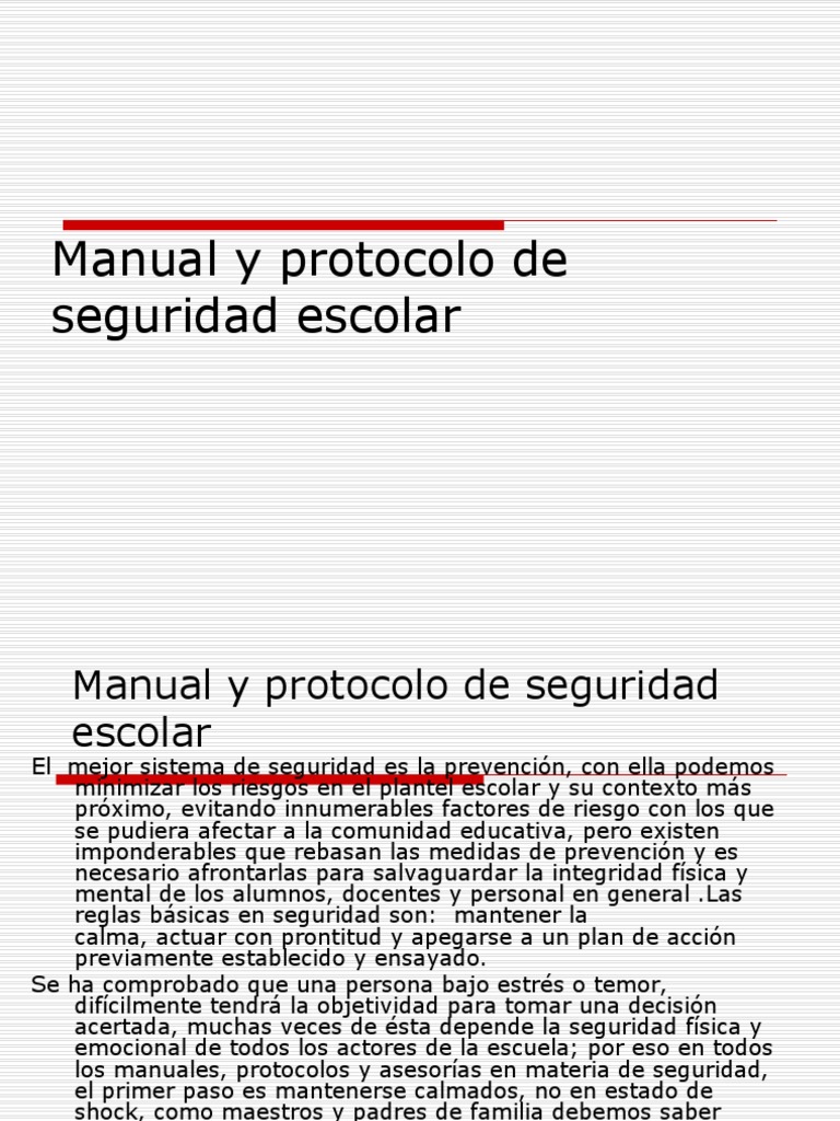 Presentacion Manual Y Protocolo De Seguridad Escolar Pdf