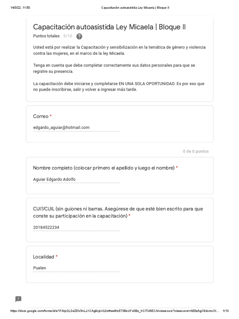 Capacitación Autoasistida Ley Micaela - Respuestas | PDF