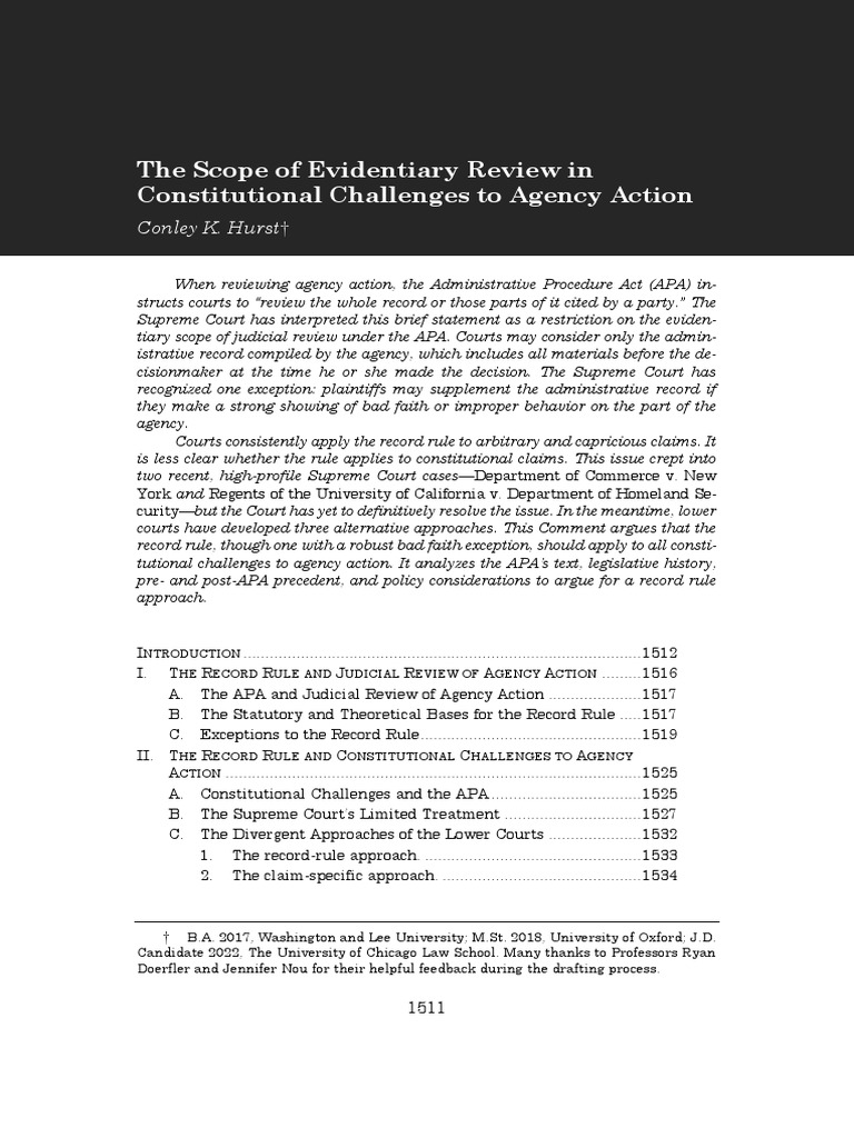 The Scope of Evidentiary Review in Constitutional Challenges To Agency ...
