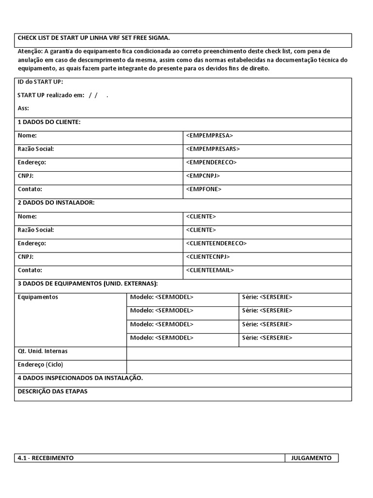 Check List de Start Up Linha VRF Set Free Sigma - Rev02 | PDF