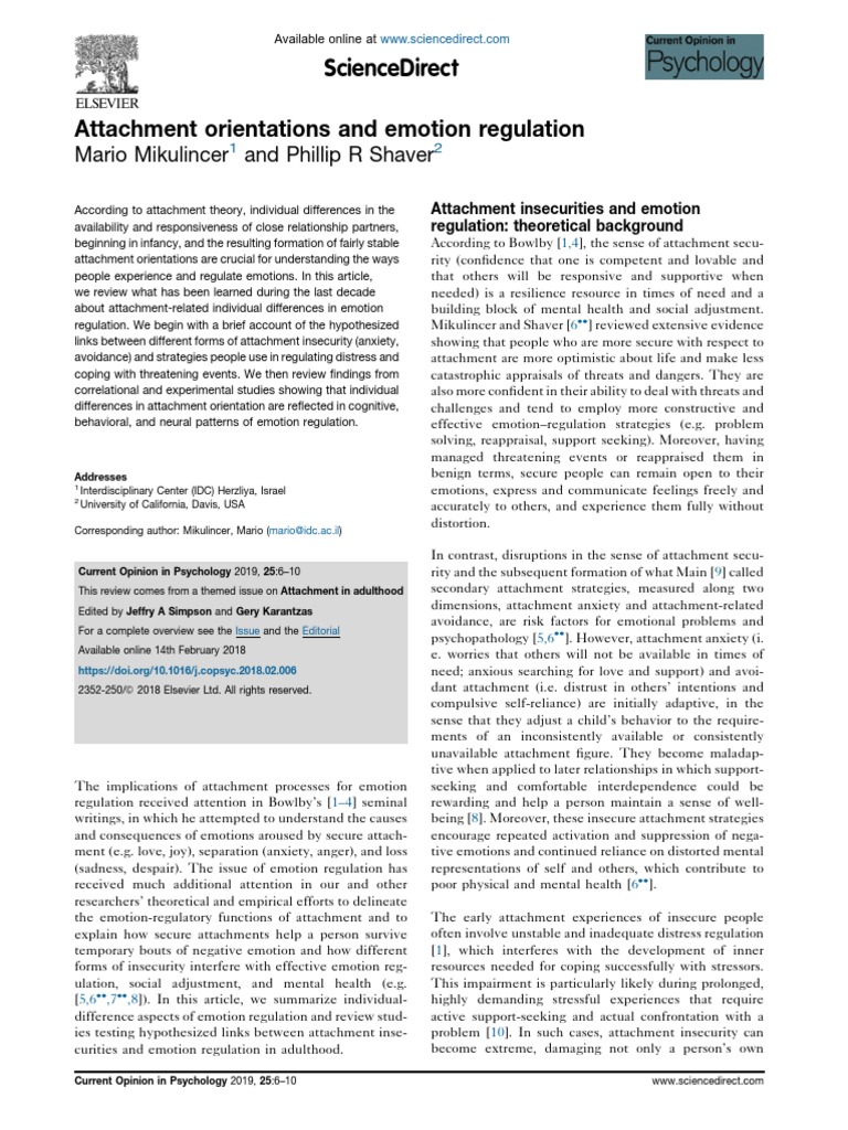Attachment and Emotion Regulation Insights | PDF | Attachment Theory ...