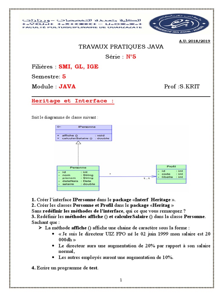 TPs - Correction S5 JAVA Serie - 5 2018 - 2019 | PDF