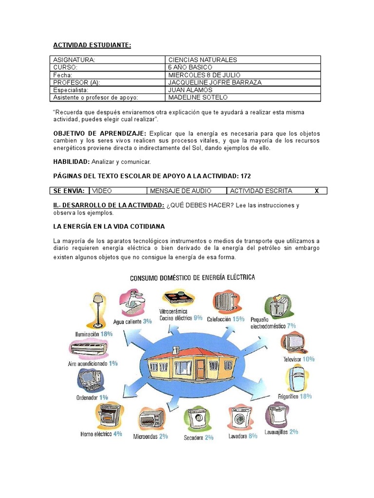ACTIVIDAD ESTUDIANTE - 6 Básico Transformación de Energia | PDF ...