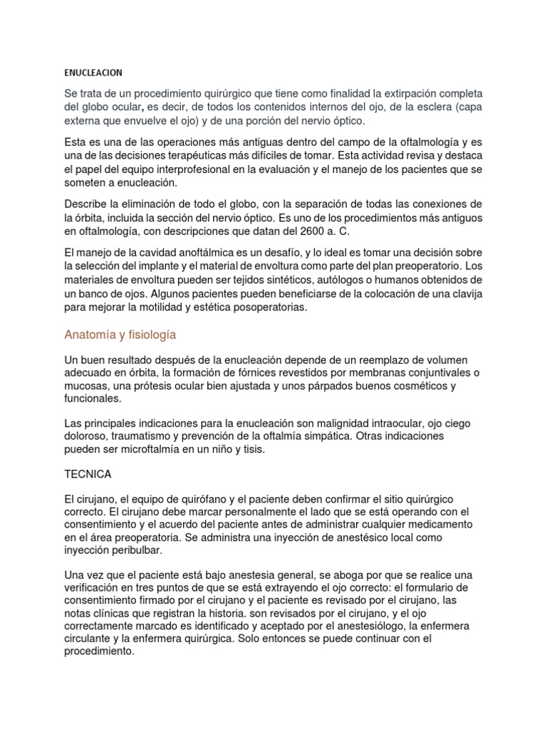 ENUCLEACION | PDF | Ojo humano | Oftalmología