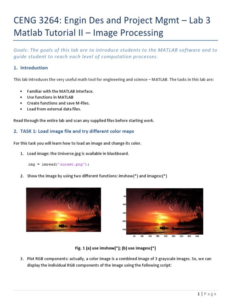 CENG 3264: Engin Des and Project MGMT - Lab 3 Matlab Tutorial II - Image Processing | PDF ...