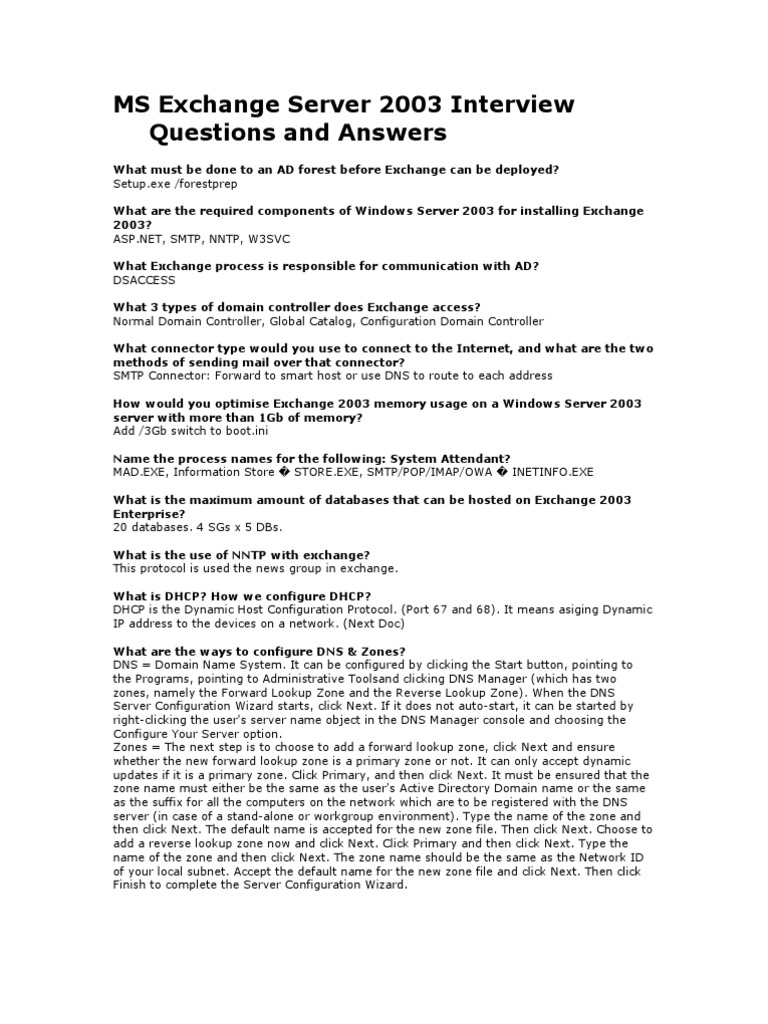 MS Exchange Server 2003 Interview Questions and Answers | Download Free ...