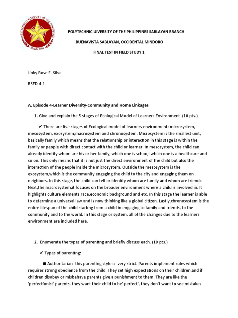 Final Exam in Field Study 1 | PDF | Teachers | Classroom Management