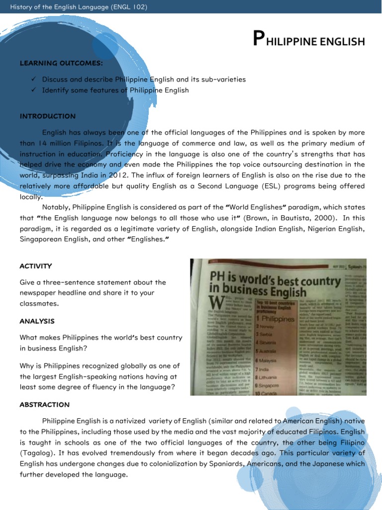 Module 6 Philippine English | PDF | English Language | Stress (Linguistics)