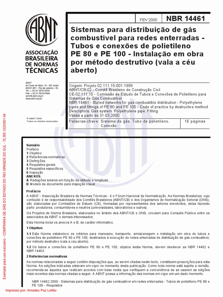 Abnt NBR 14461 - 2000 | PDF | Pressão | Embalagem e rotulagem