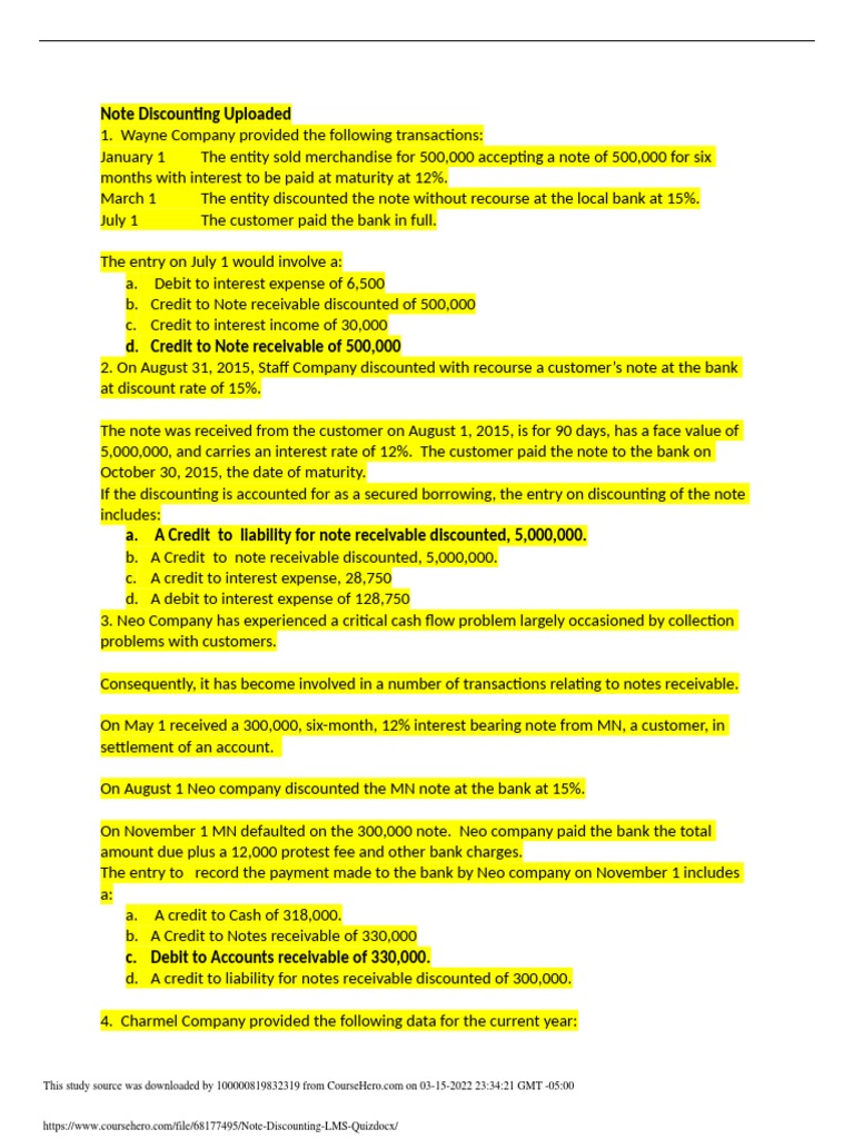 Discounting Notes Receivable Transactions | PDF | Discounting | Debits ...