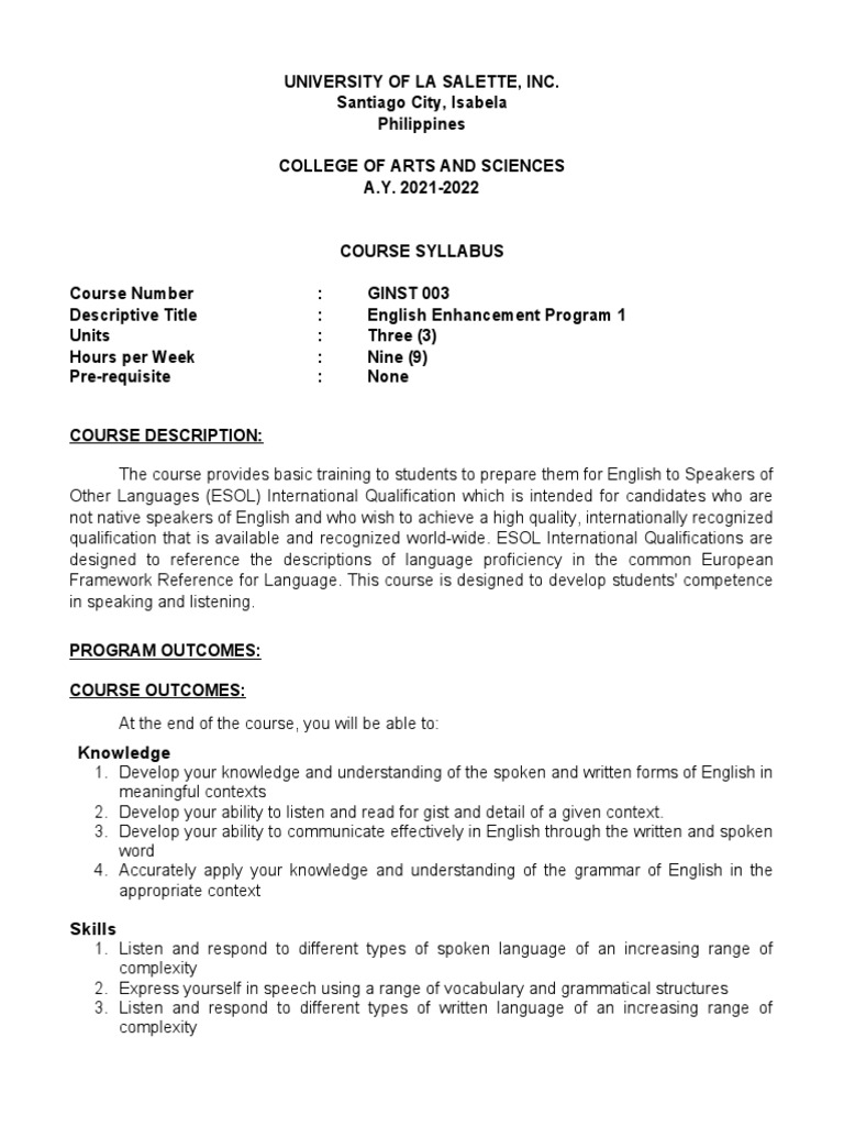 English Enhancement Program Syllabus | PDF | English Language | English ...