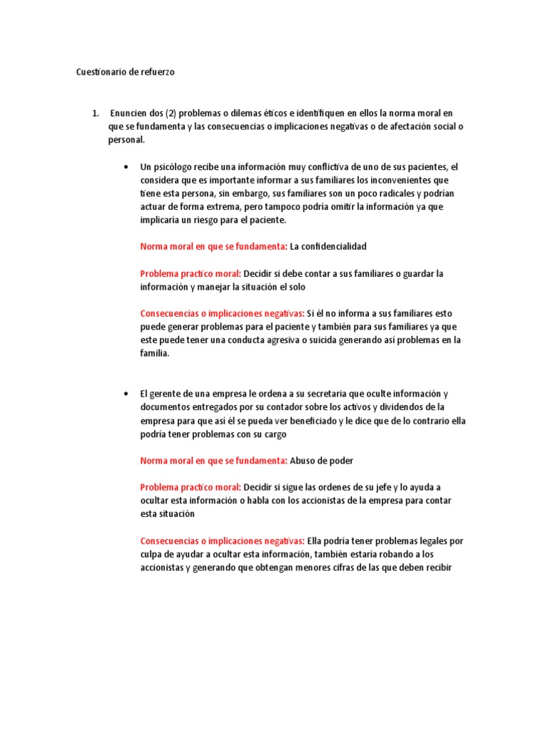 Cuestionario de Refuerzo | PDF