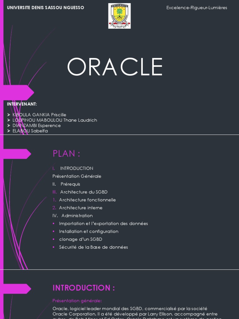 Exposé - ORACLE Diapo2 | PDF | Base de données Oracle | Bases de données