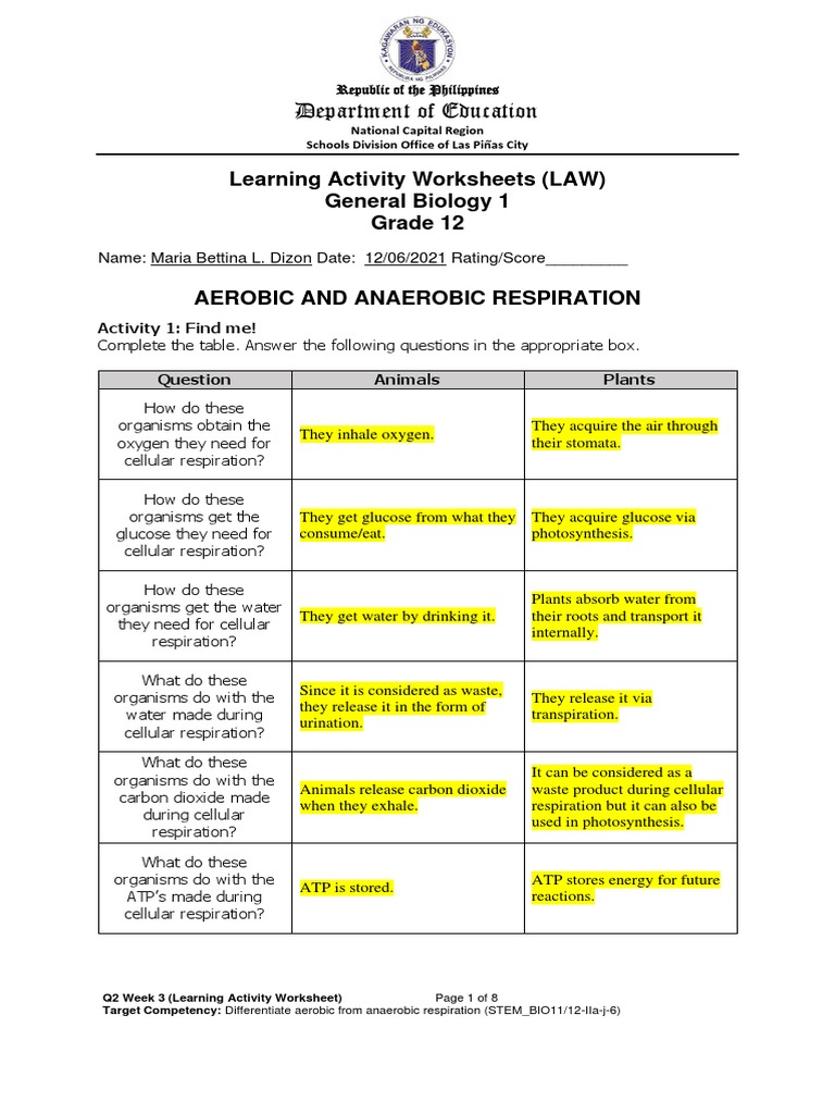 Department of Education: Learning Activity Worksheets (LAW) General ...