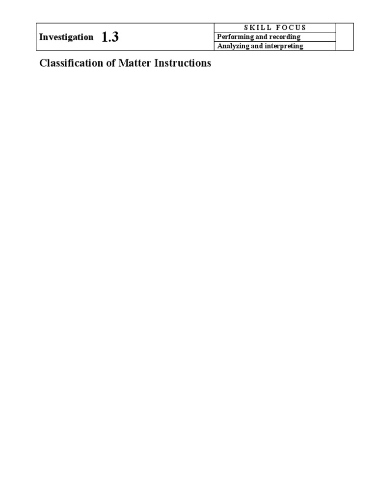 Unit 1 - Activity 11 - Classification of Matter Lab Instructions | PDF ...