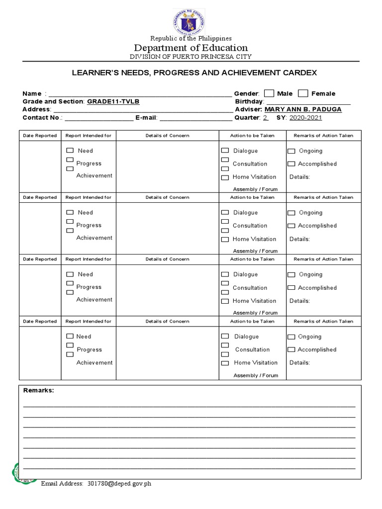 Department of Education: Learner'S Needs, Progress and Achievement ...