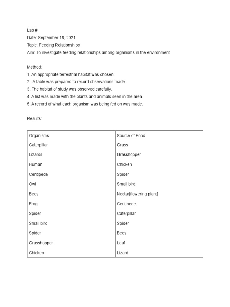 Feeding Relationship Lab | PDF | Food Web | Ecology