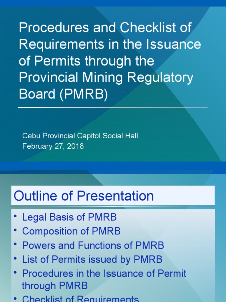 Procedures and Checklist of Requirements in The Issuance of Permits ...