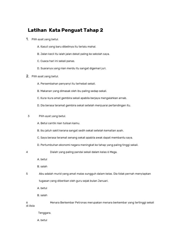 Latihan Kata Penguat Tahap 2 | PDF