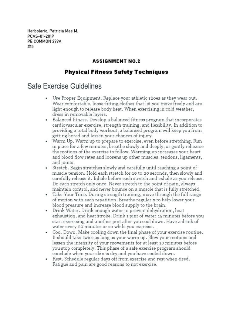 Safe Exercise Guidelines: Physical Fitness Safety Techniques | PDF ...