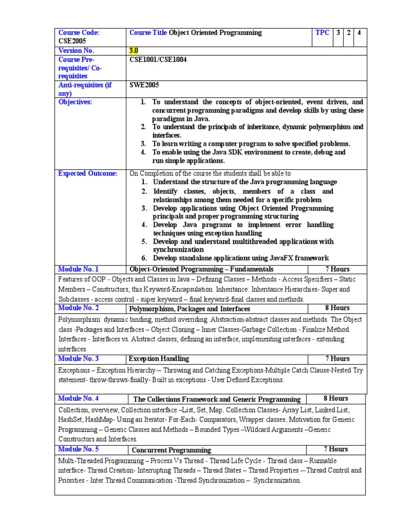CSE2005 Object Oriented Programming | PDF | Object Oriented Programming | Class (Computer ...