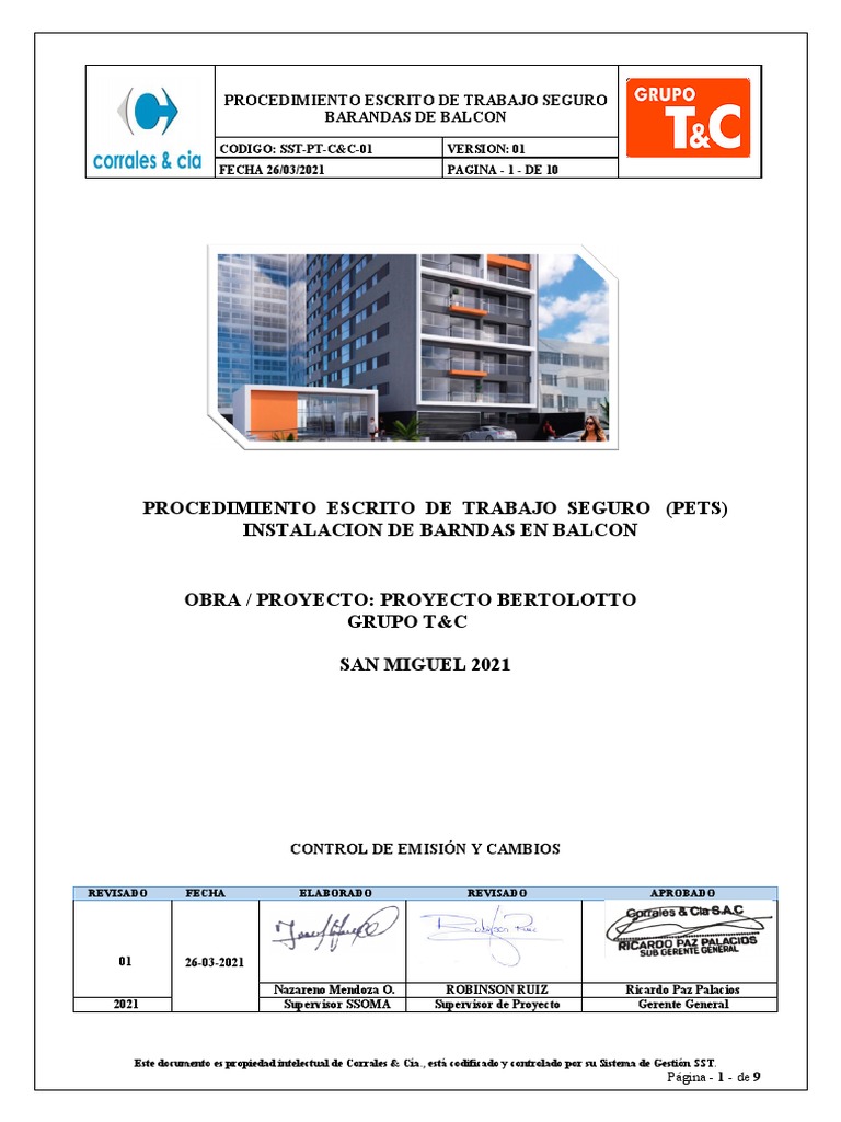 Procedimiento de Seguridad INSTALACION DE BARANDAS BERTOLOTTO | PDF Procedimiento de Seguridad INSTALACION DE BARANDAS BERTOLOTTO | PDF