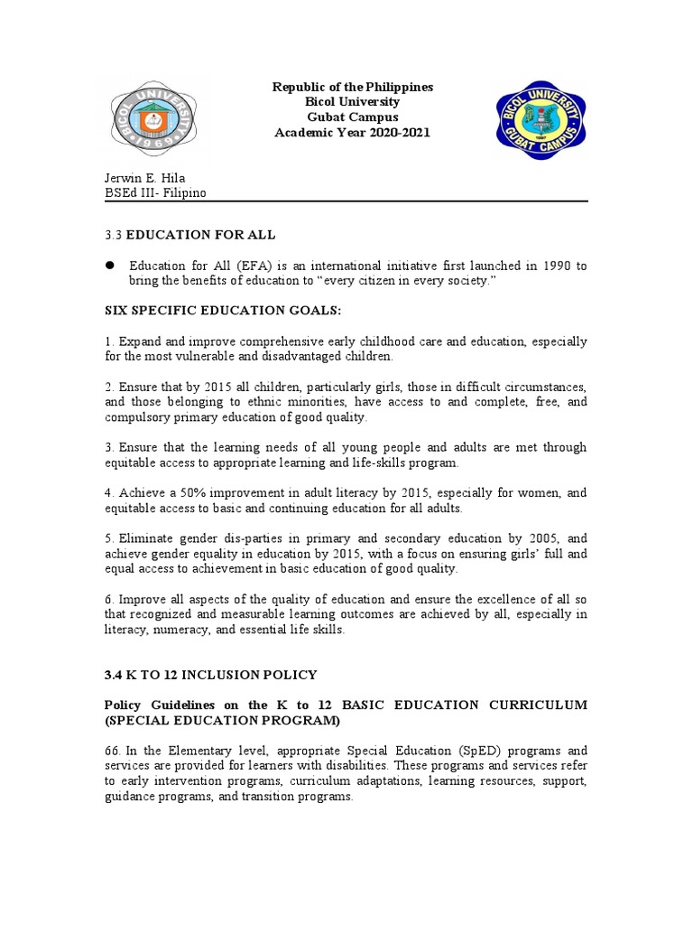 K to 12 Inclusion Policy Overview | PDF | Special Education | Inclusion ...