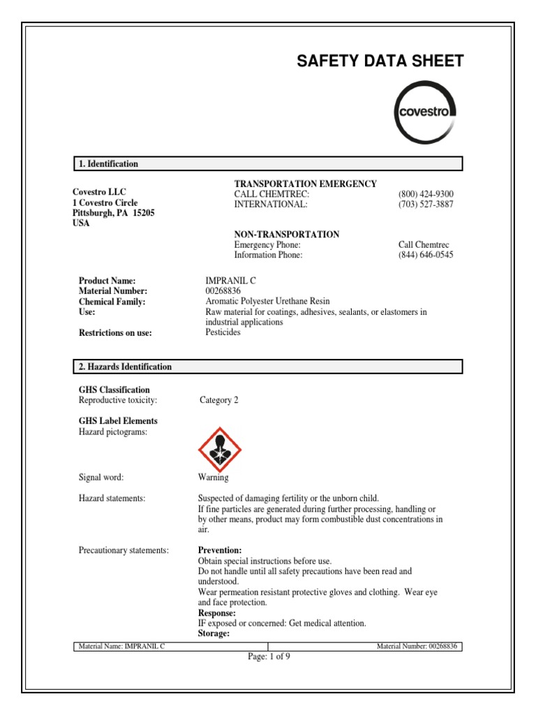 Impranil C 00268836 EN US | PDF | Toxicity | Firefighting