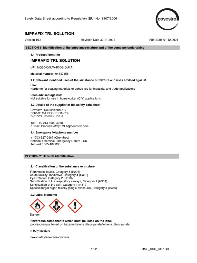 Imprafix TRL Solution: Safety Data Sheet According To Regulation (EU) No. 1907/2006 | PDF ...