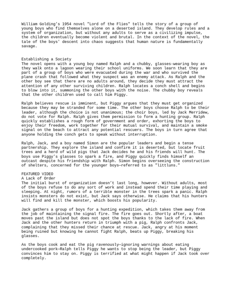 Lord of The Flies Summary | PDF
